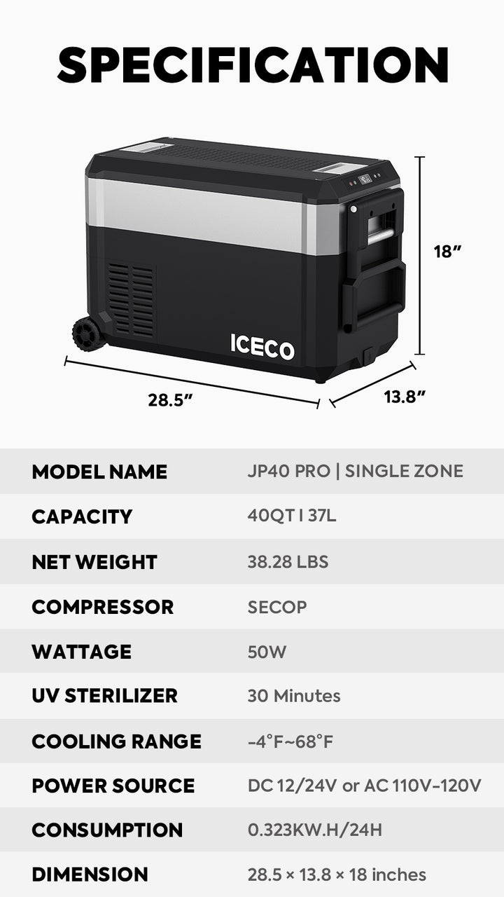 ICECO 42QT JP40Pro Wheeled Off-road Refrigerator For Camping with ...