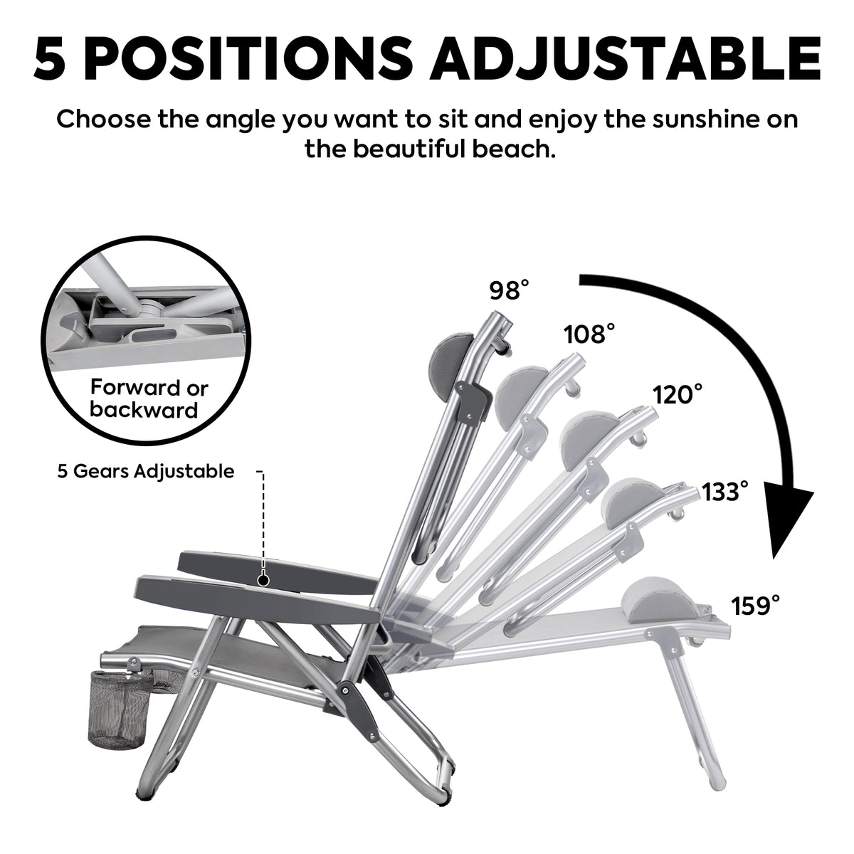 ICECO Bora Beach Chairs for Adults, 5 Positions Reclining & Folding ...