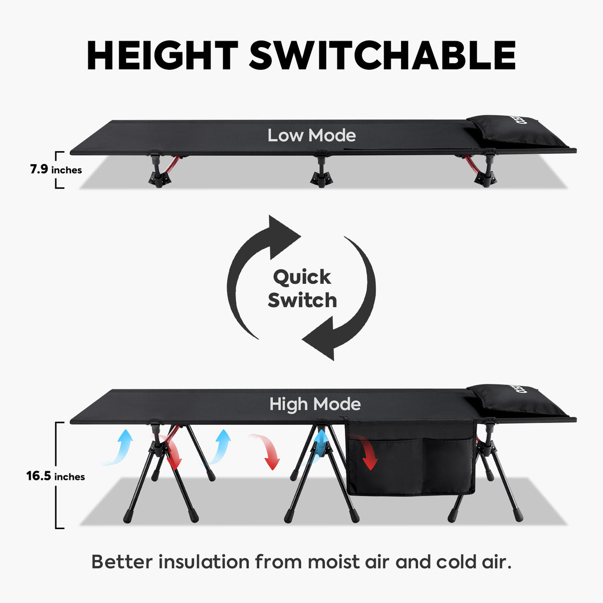 ICECO Camping Cot for Adults, Folding Bed Supports 400 Lbs, Ideal for ...