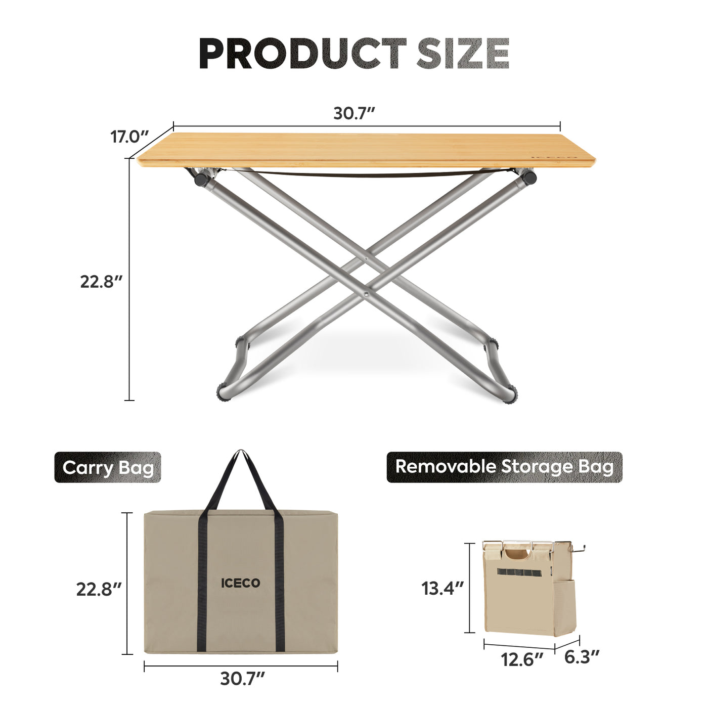 New! Portable Folding Bamboo Camping Table with Storage Bag | ICECO ...