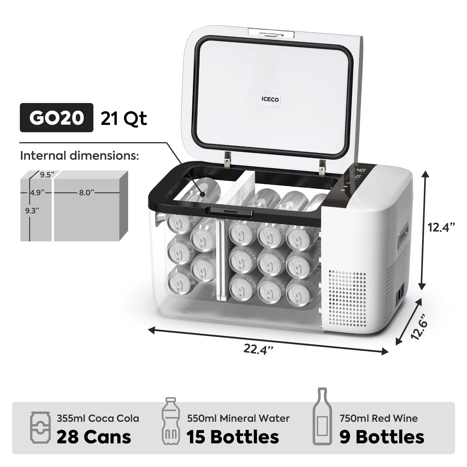 ICECO 21QT GO20 Dual Zone Compact Refrigerator 12V Portable Fridge with ...