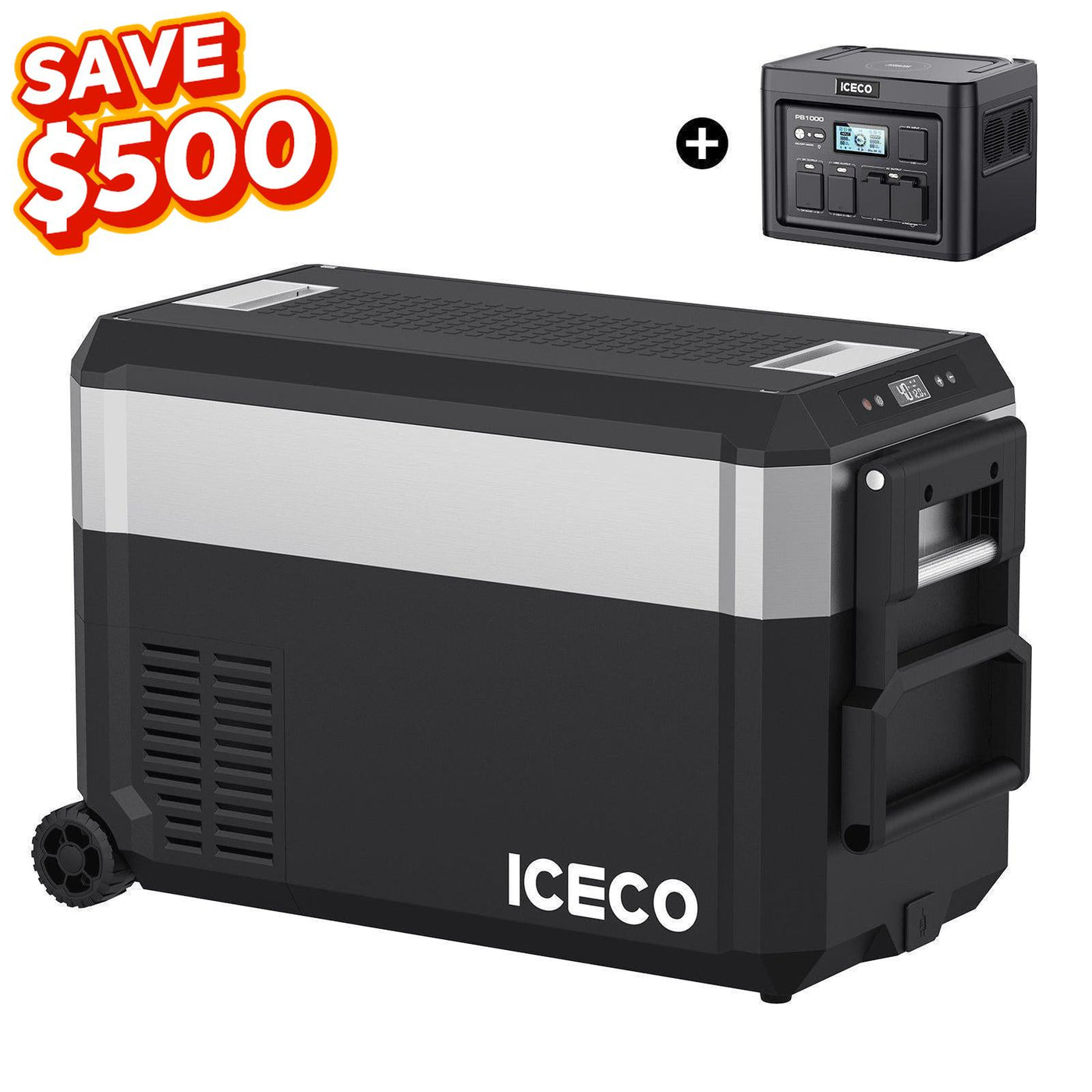 ICECO Portable Freezer 12 Volt Fridge with 1057WH PB1000 Power Station ...