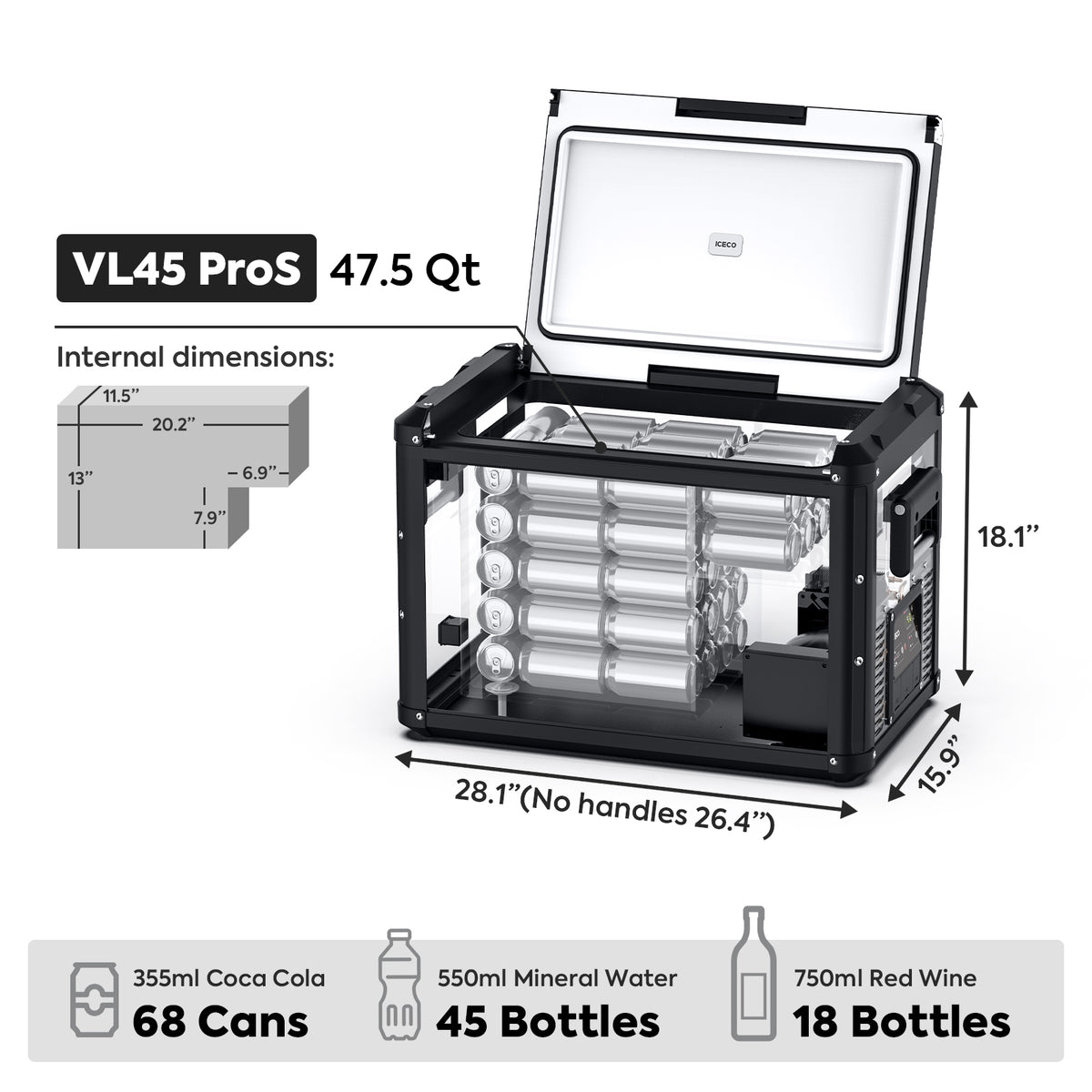 ICECO VL45ProS 47.5QT Single Zone Portable Electric Cooler Compact ...