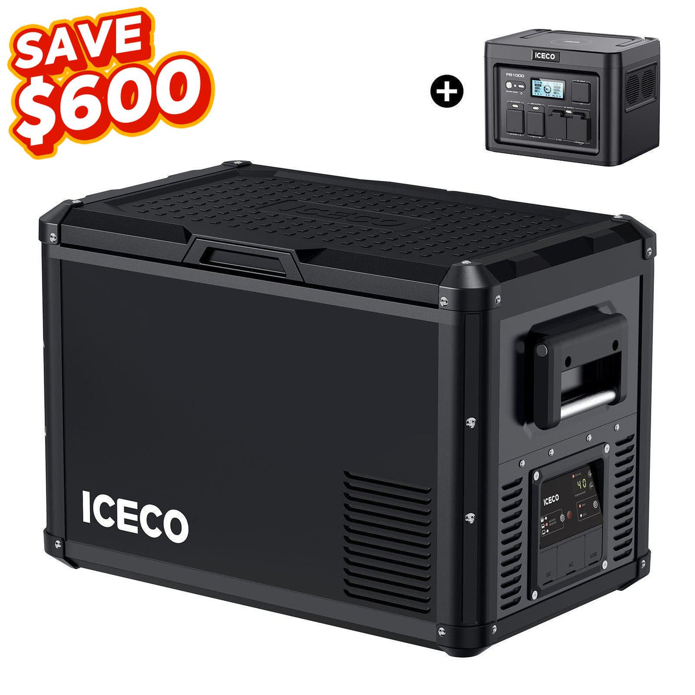 ICECO Portable Freezer 12 Volt Fridge with 1057WH PB1000 Power Station ...