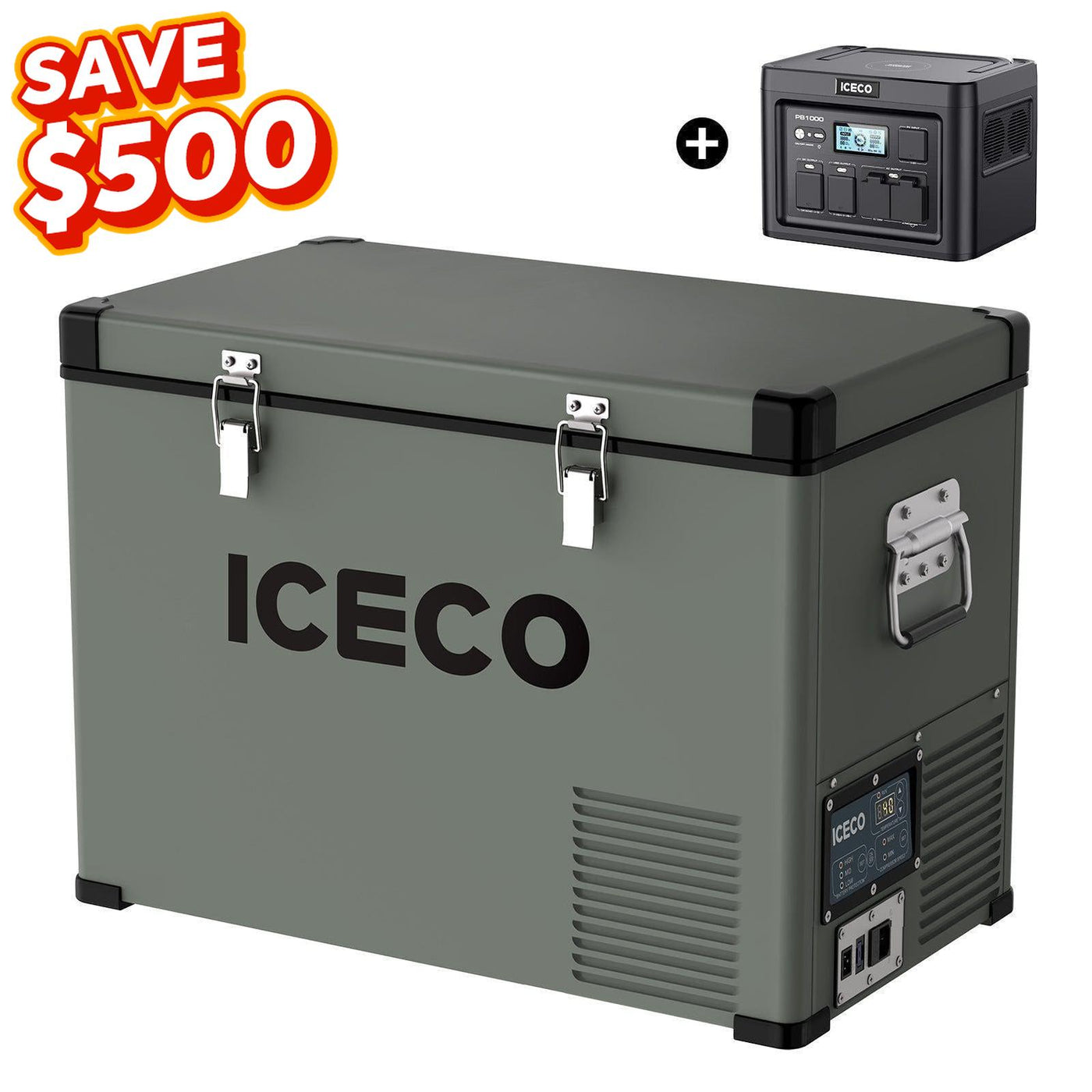 ICECO Portable Freezer 12 Volt Fridge with 1057WH PB1000 Power Station ...