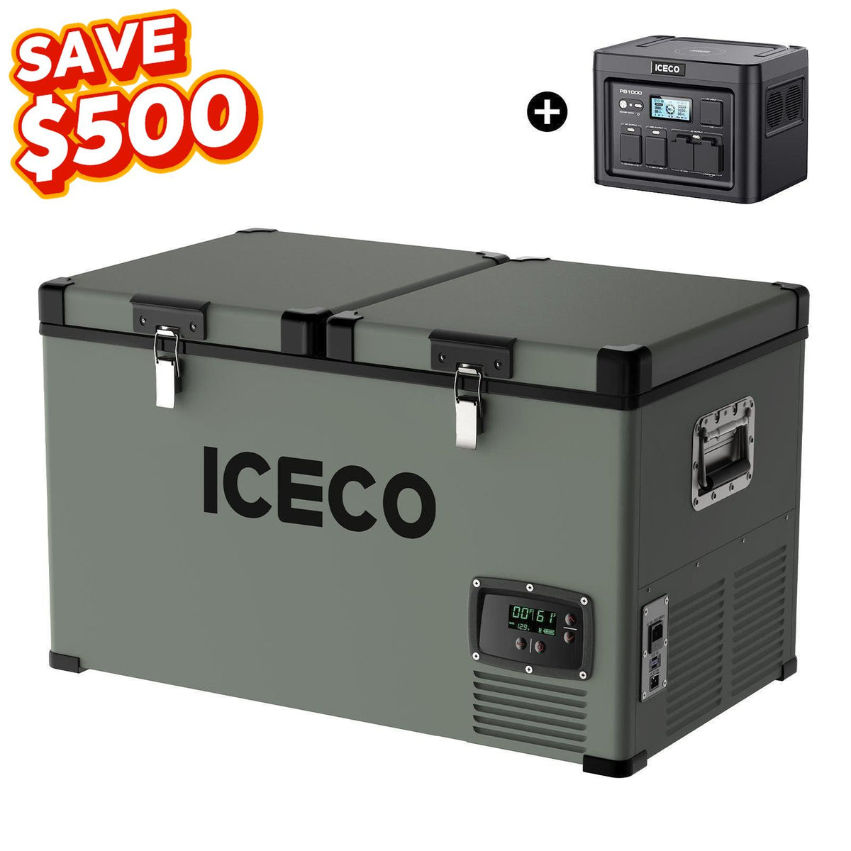 ICECO Portable Freezer 12 Volt Fridge with 1057WH PB1000 Power Station ...